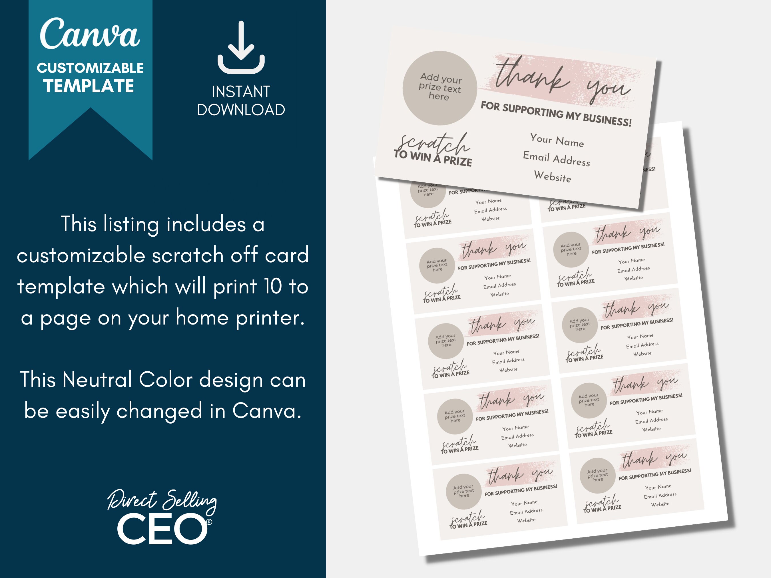 Direct Sales Scratch off Card Template, Printable Scratch off Card ...