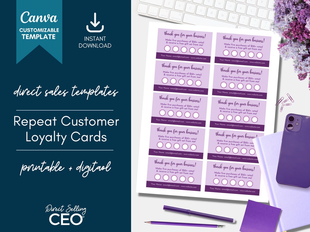 Direct Sales Repeat Purchase Loyalty Card Template, Editable Loyalty ...