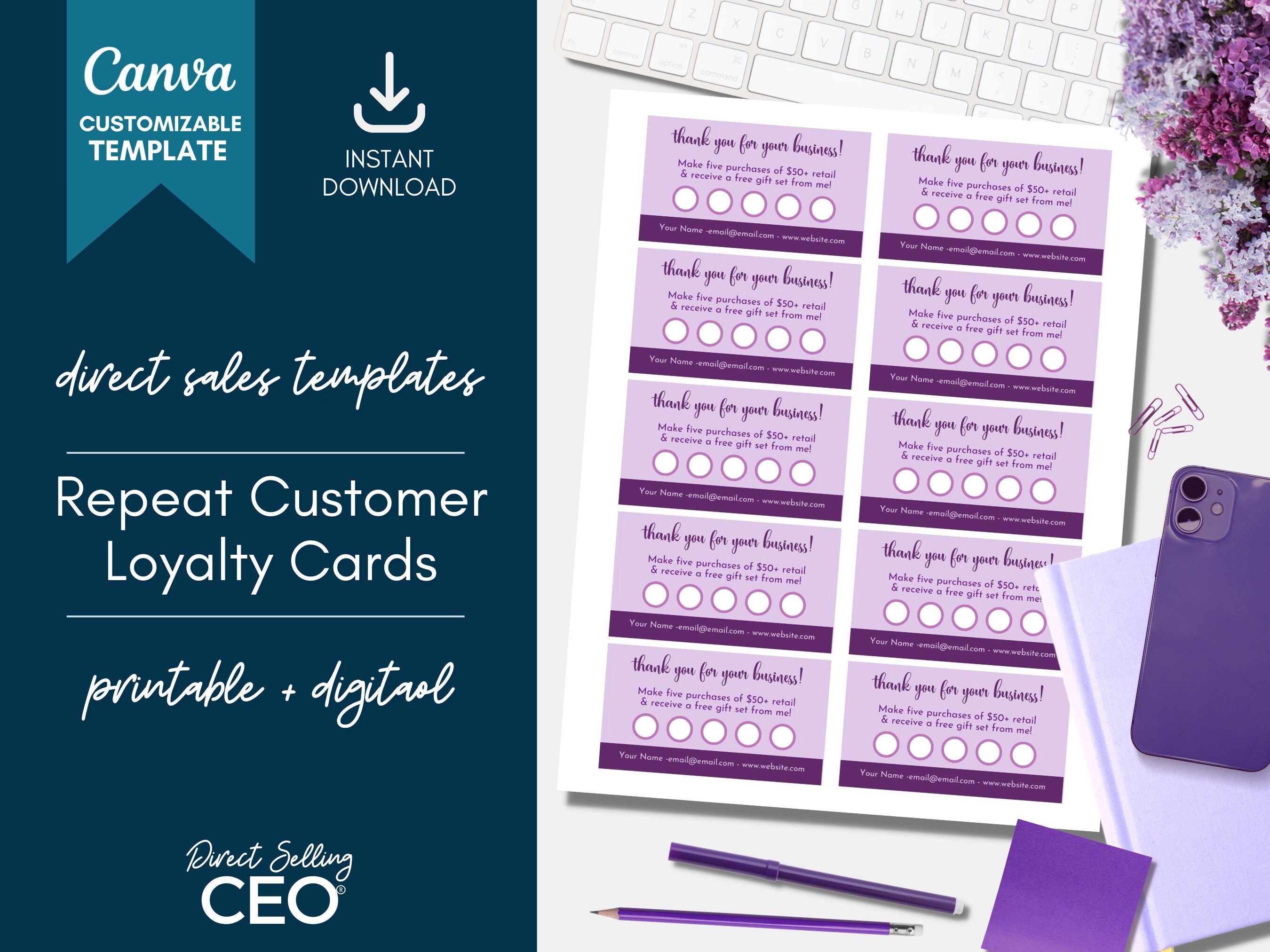 Direct Sales Repeat Purchase Loyalty Card Template, Editable Loyalty ...
