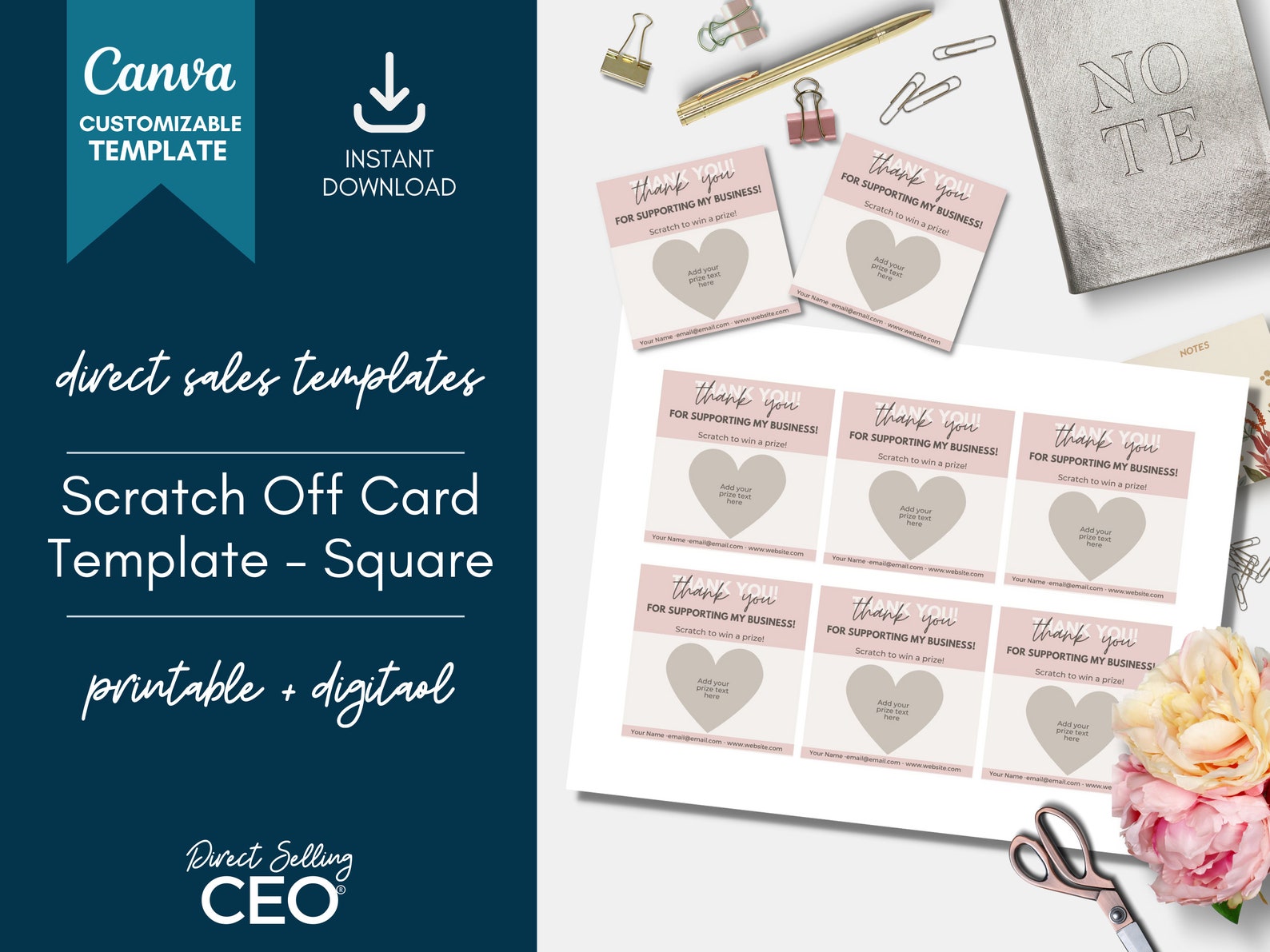 Direct Sales Square Scratch off Card Template, Printable Editable ...