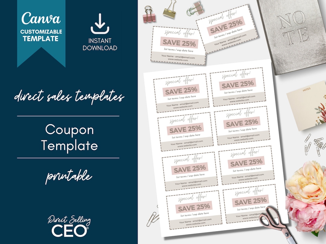 Direct Sales Editable Printable Coupon Template, Canva Coupon Template ...