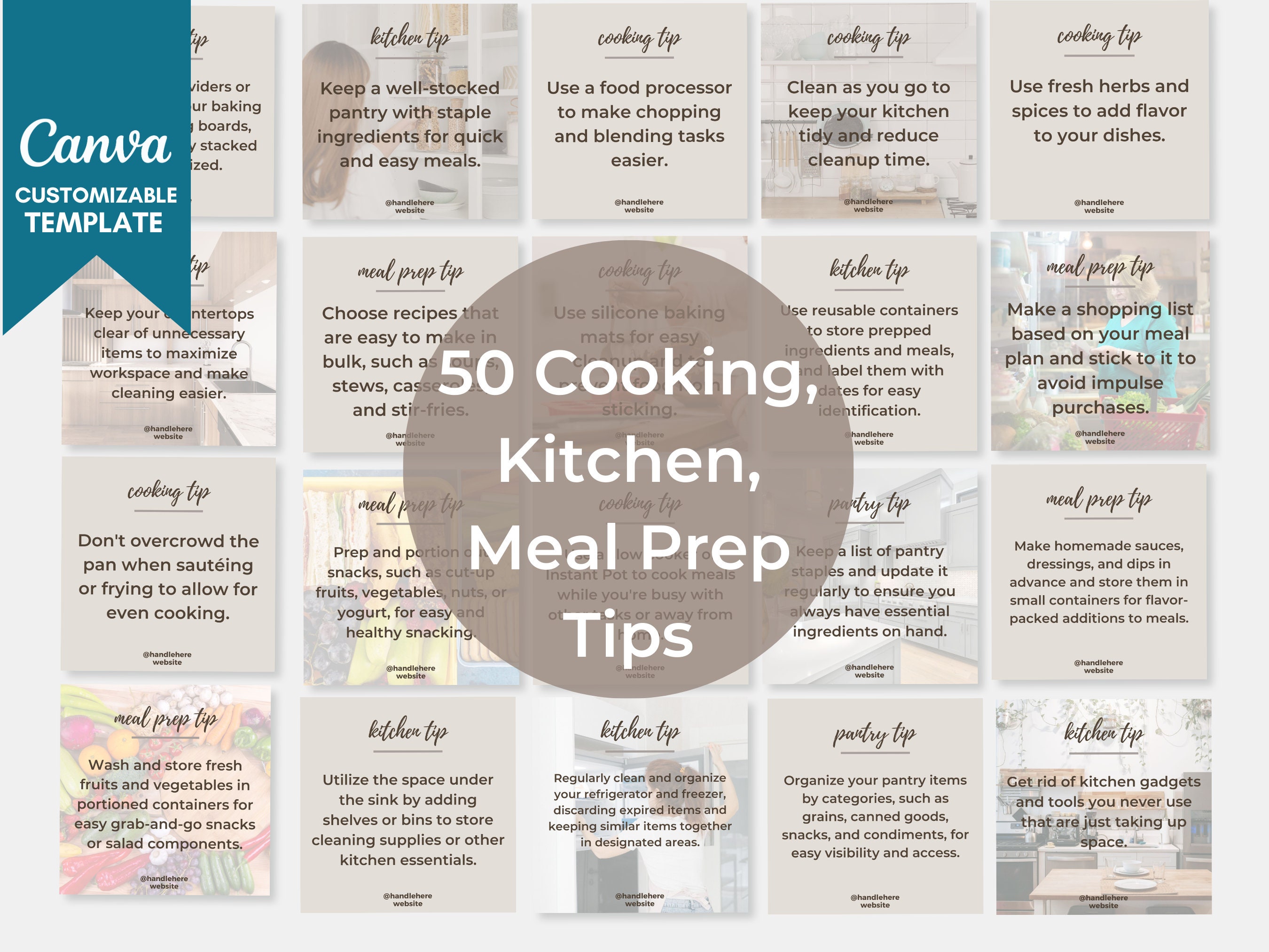 160 Cooking Food Kitchen Instagram Canva Templates, Meal Prep Social ...