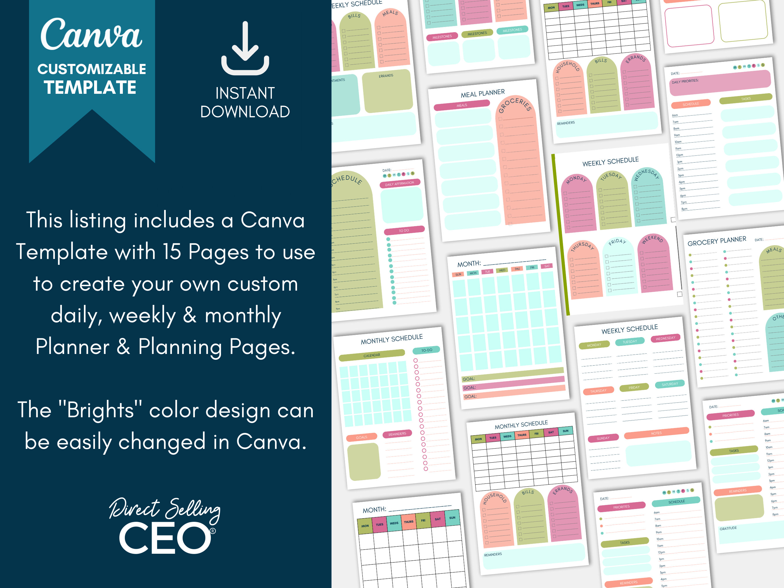 Canva Planner Template Set, Weekly Planner Template, Daily Planner ...