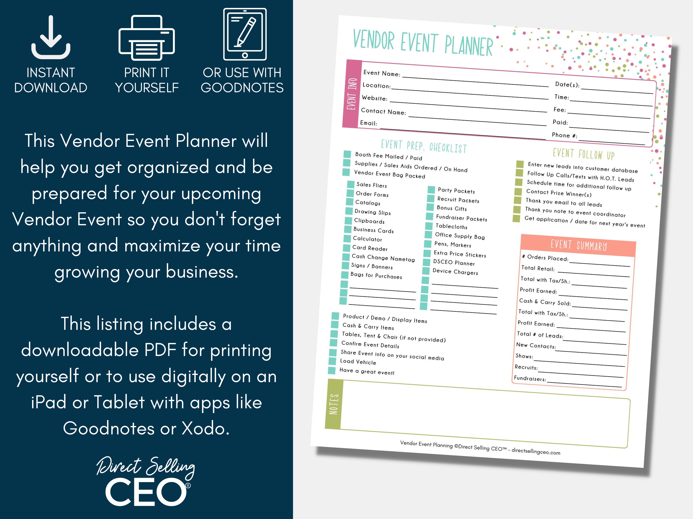 Vendor Event Checklist for Direct Sellers, Direct Sales Vendor Events ...