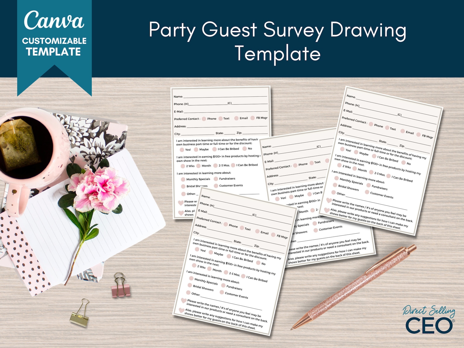 Direct Sales Party Guest Survey Printable, Customer Lead Form, Party ...