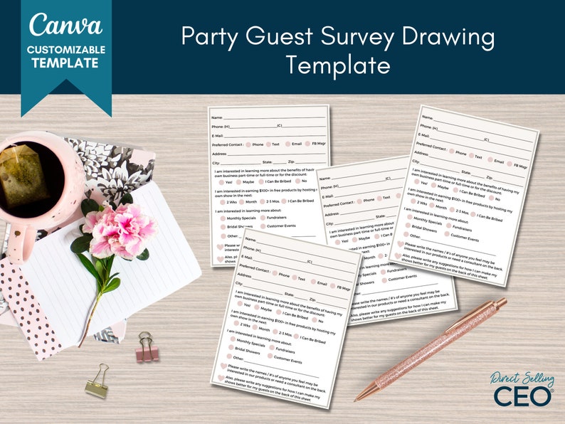 Direct Sales Party Guest Survey Printable, Customer Lead Form, Party ...