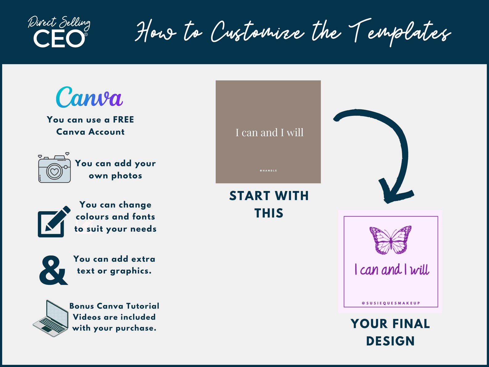 Direct Sales 100 Motivational Social Media Instagram Posts, Canva ...