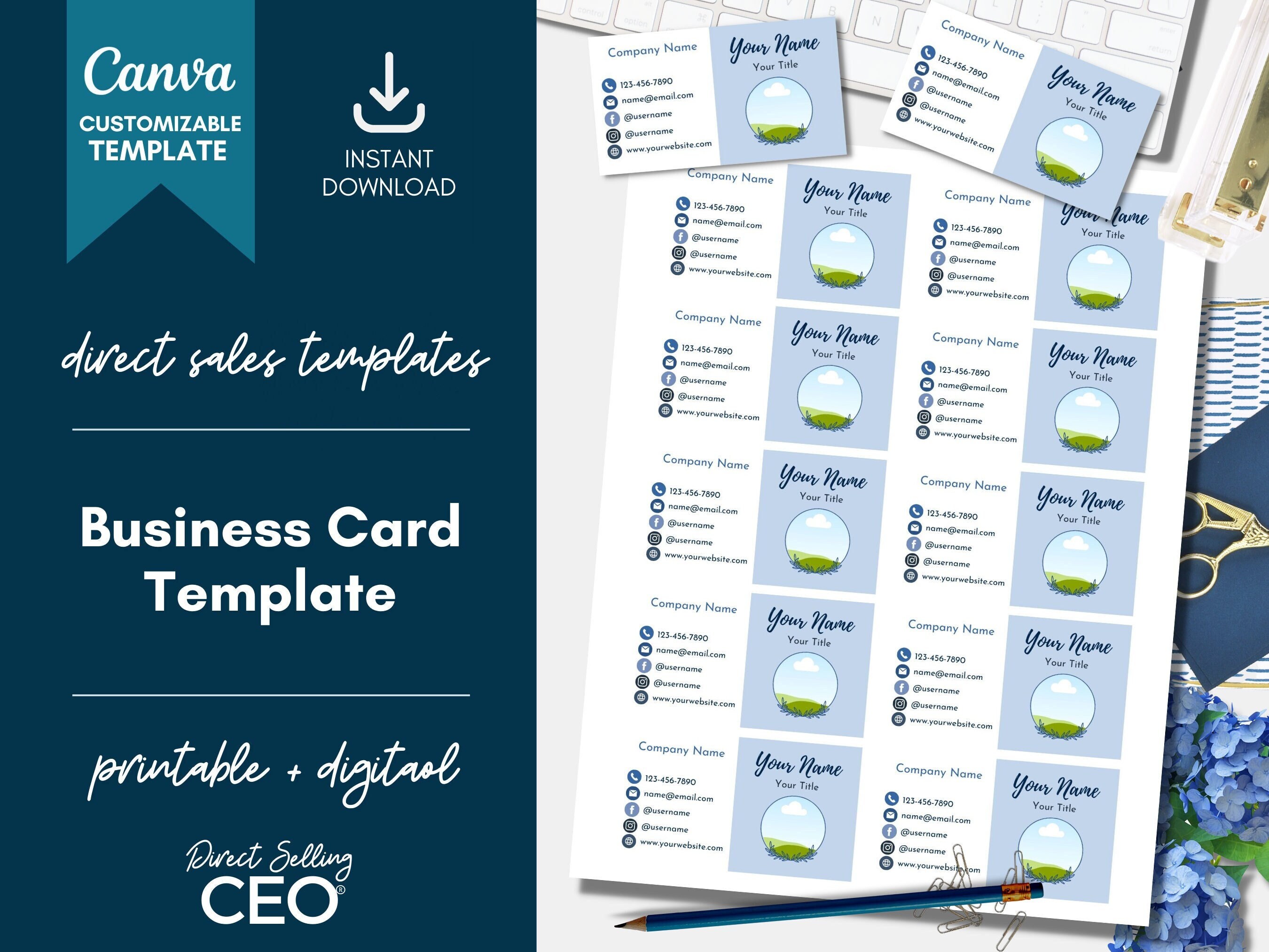 Direct Sales Business Card Canva Template, Editable Business Card ...