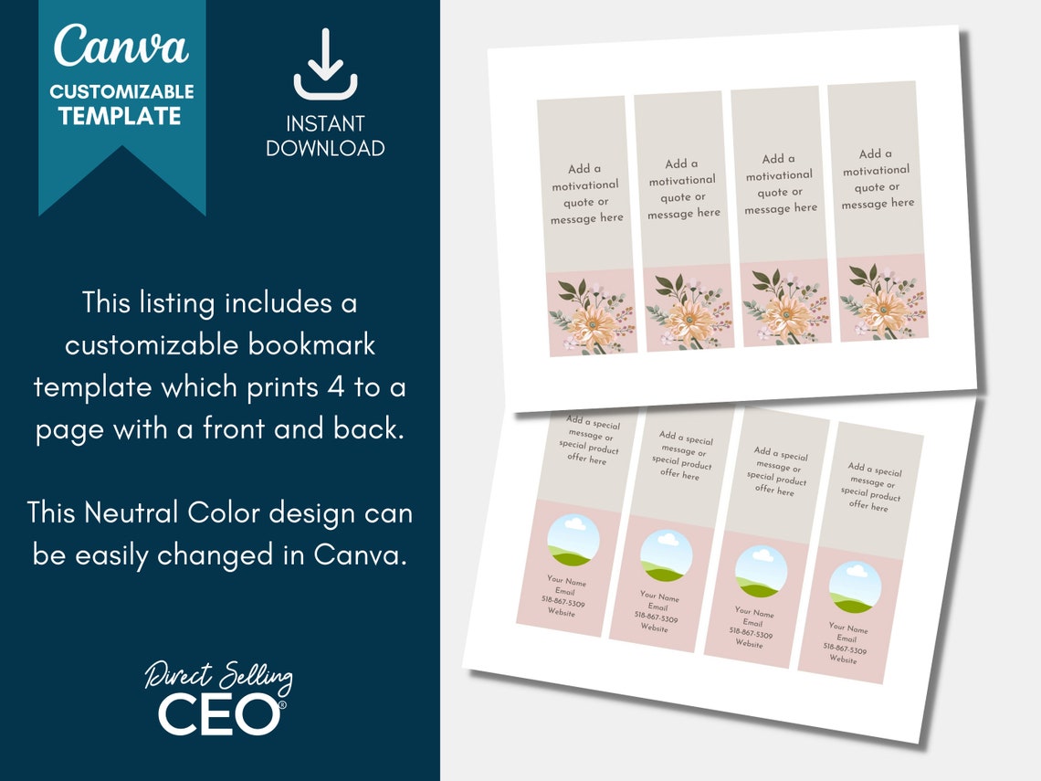 Direct Sales Editable Printable Bookmark Template, Canva Bookmark ...