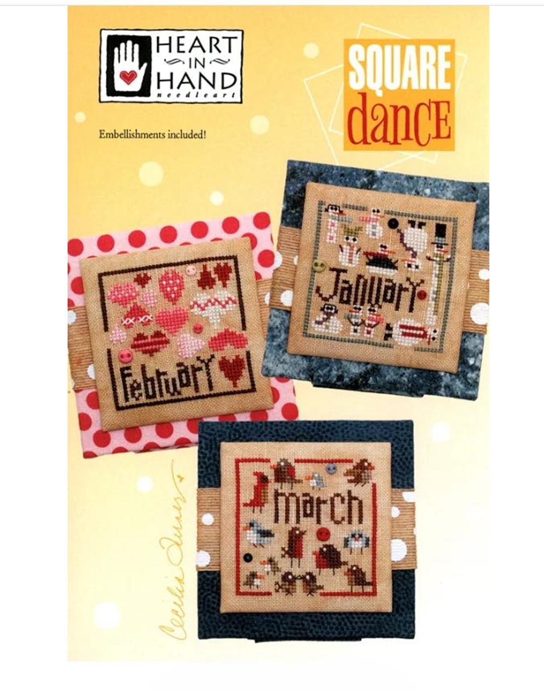 January, February and March Square Dance Cross Stitch Pattern Heart in ...