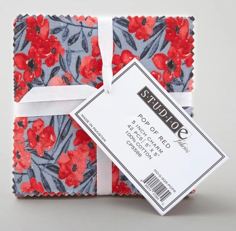 Pop of Red Charm Pack 42/pkg - Fabric Editions - Etsy