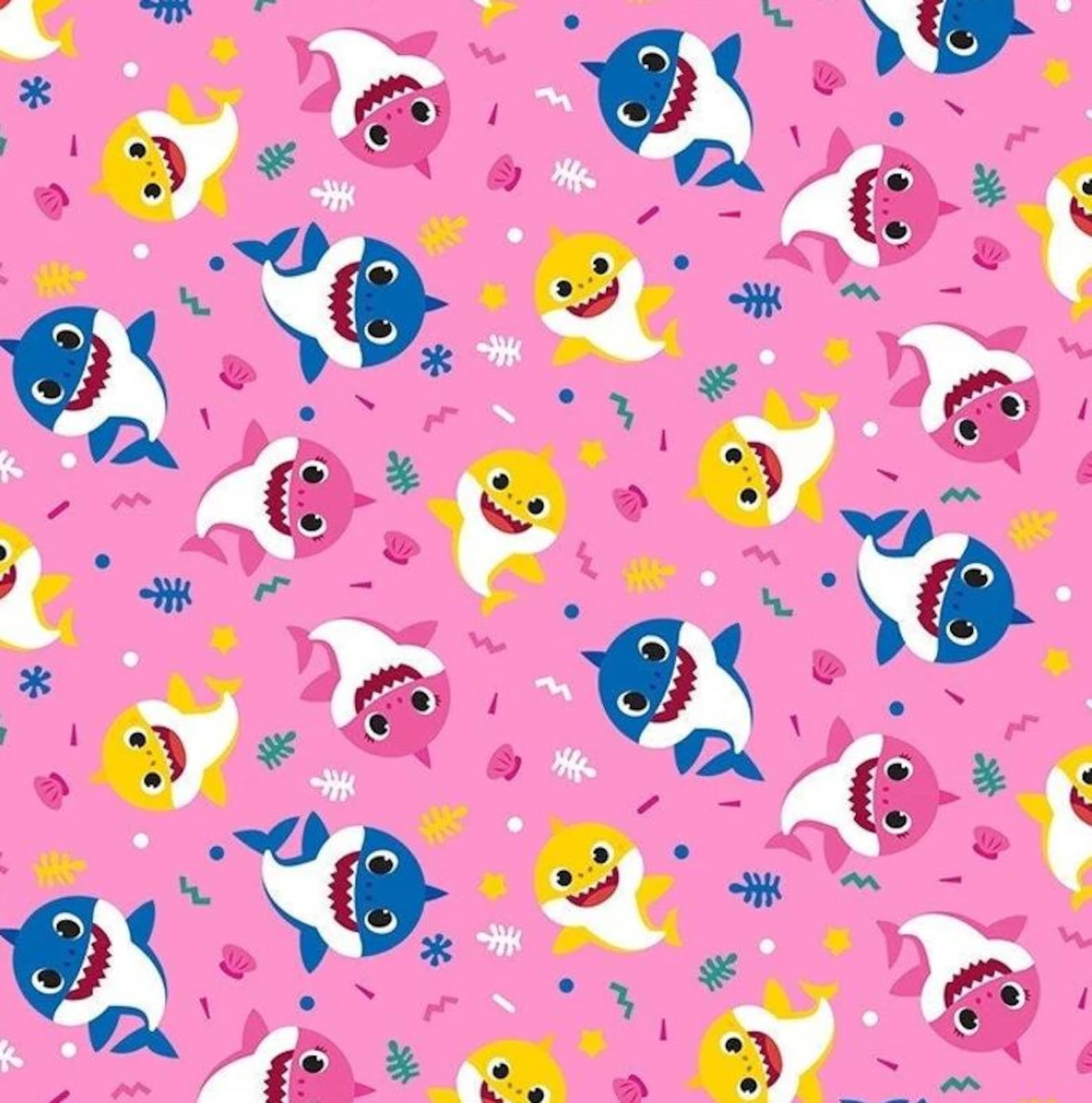 Baby Shark Fabric - Shark Family Party - Reactive Print by David ...