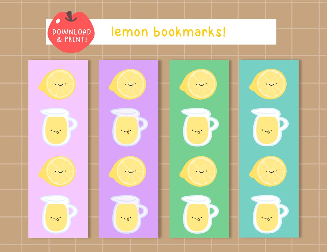 Lemon Bookmark Printable, Gift for Readers, Digital Fruit Bookmark ...