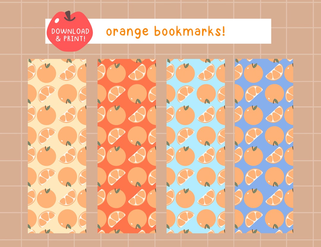 Orange Bookmark Printable, Gift for Readers, Digital Fruit Bookmark ...