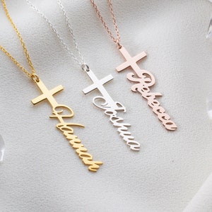 Personalized Cross Name Necklace, Sterling Silver Cross Pendant, Gold ...