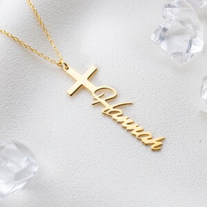 Personalized Cross Name Necklace, Sterling Silver Cross Pendant, Gold ...