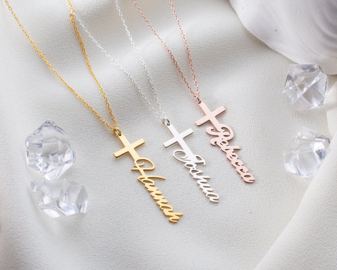 Personalized Cross Name Necklace, Sterling Silver Cross Pendant, Gold ...