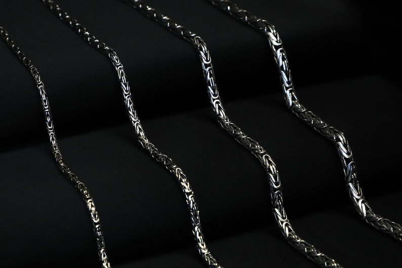 Sterling Silver Byzantine Chain Necklace, 925 Sterling Silver Oxidized ...