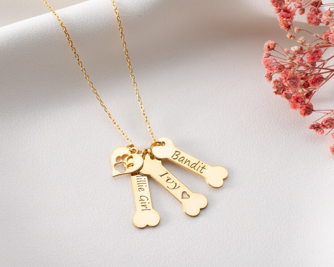 Personalized Dog Bone and Paw Necklace, Sterling Silver Dog Bone and ...