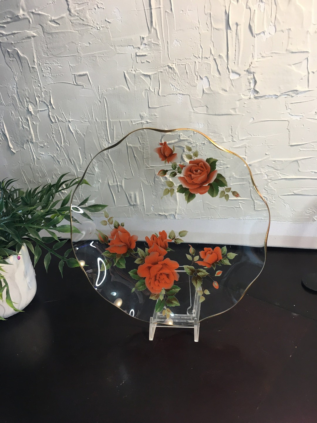 Chance Glass Clear Floral Plate Made in England Fluted Rim Vintage ...