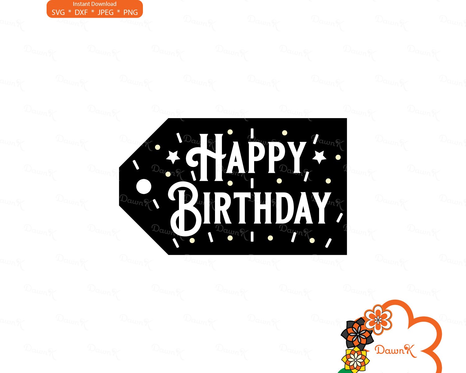 Happy Birthday Gift Tag SVG: Black and White Confetti Stars - Halloween ...