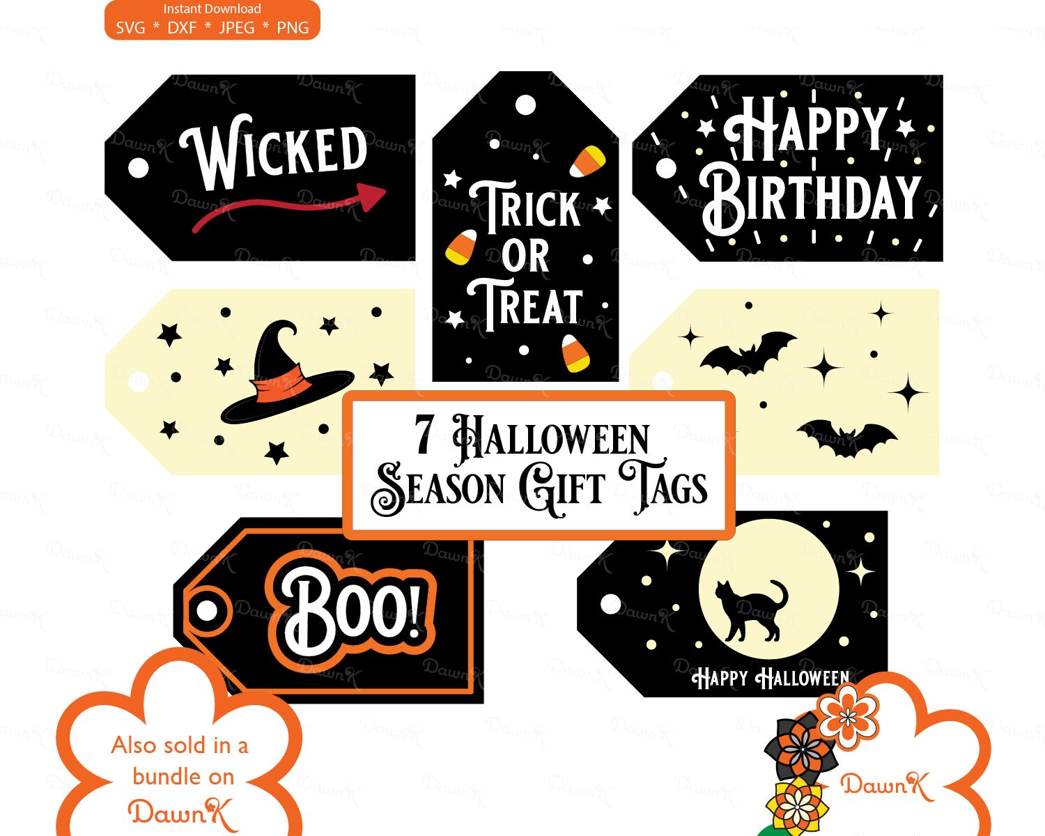 Happy Birthday Gift Tag SVG: Black and White Confetti Stars Halloween ...