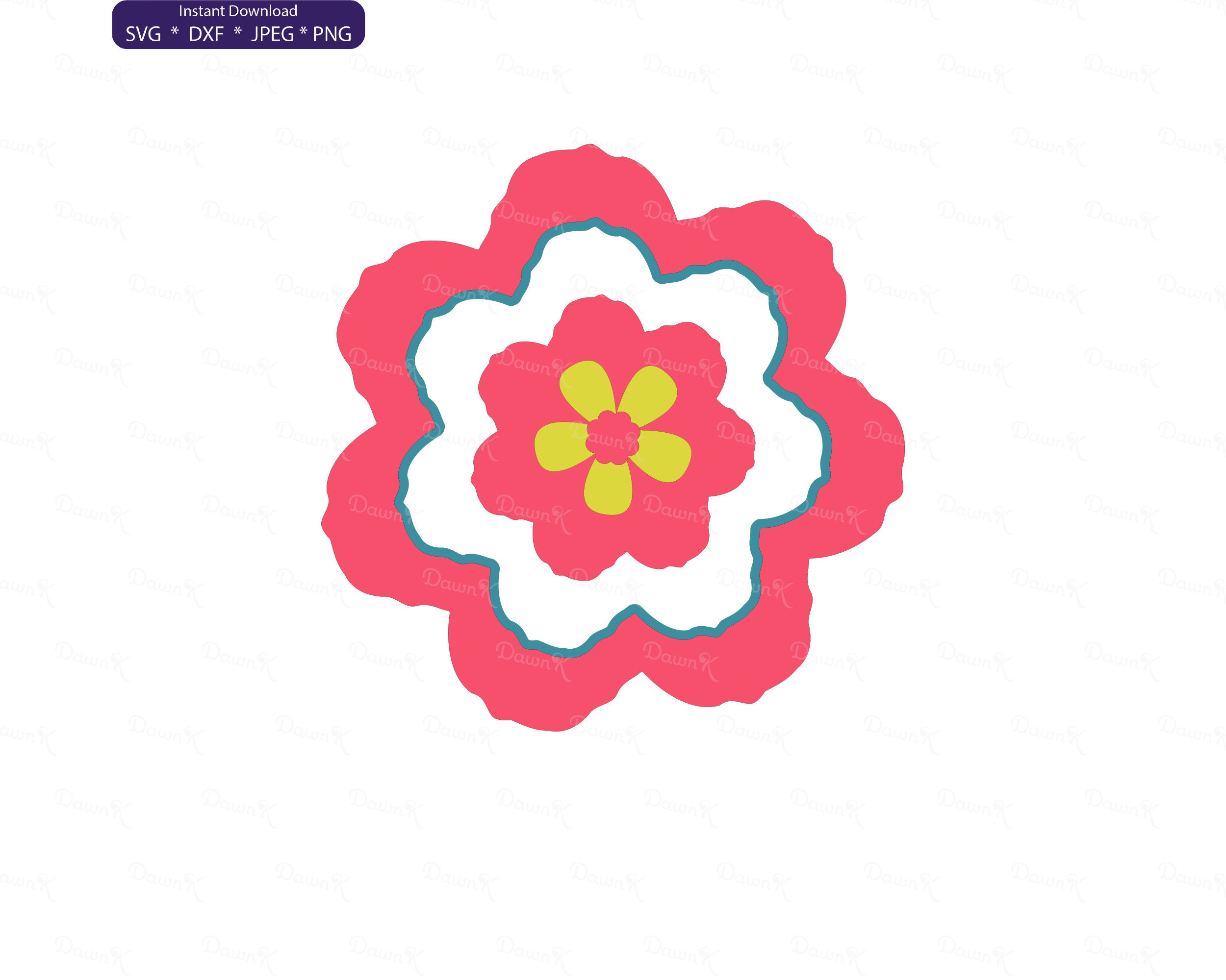 Pink Flower Svg, Svg Flower, Colored Flower Svg, Layered Flower Svg ...