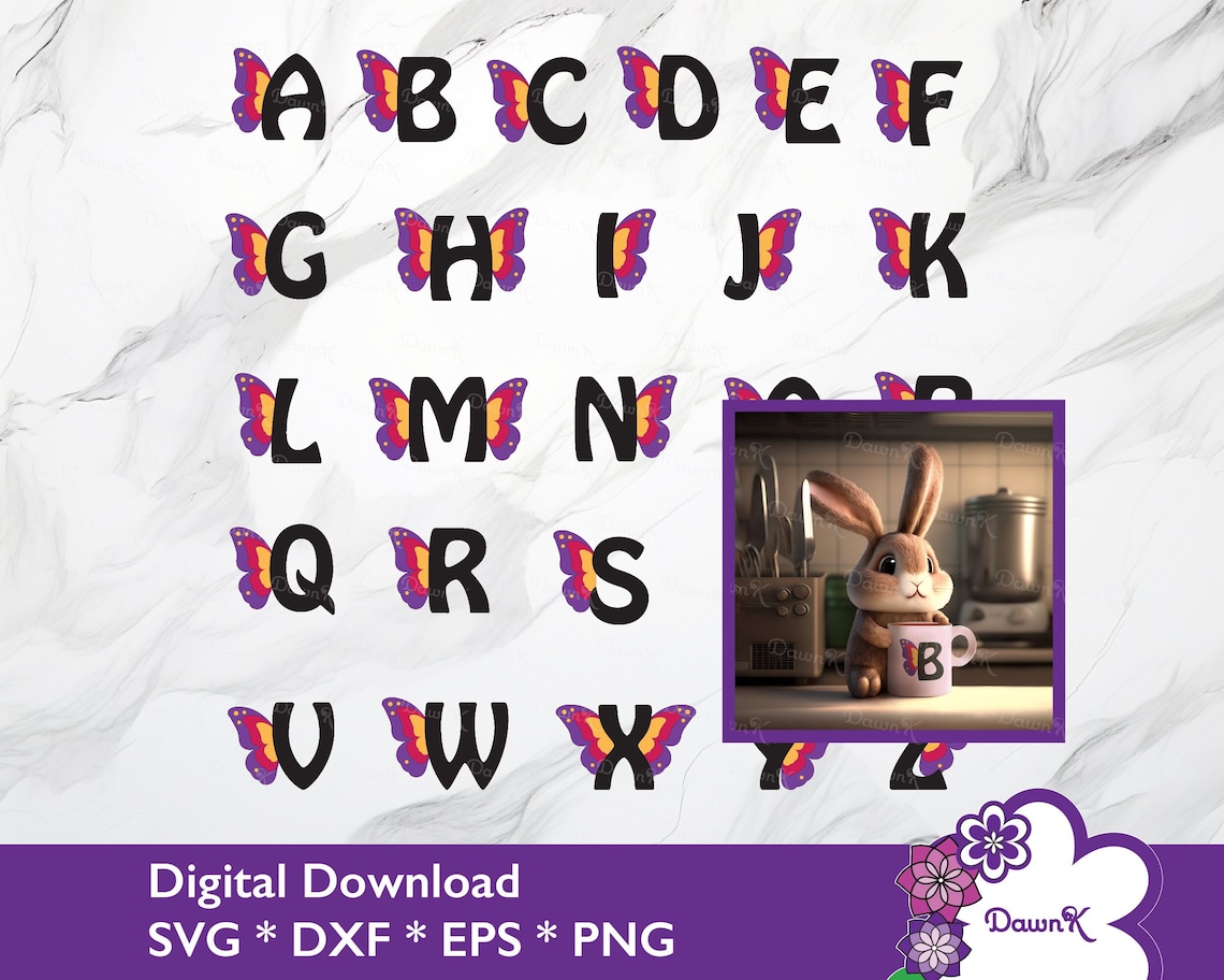 Butterfly Alphabet SVG Bundle Alphabet Letters Svg - Etsy