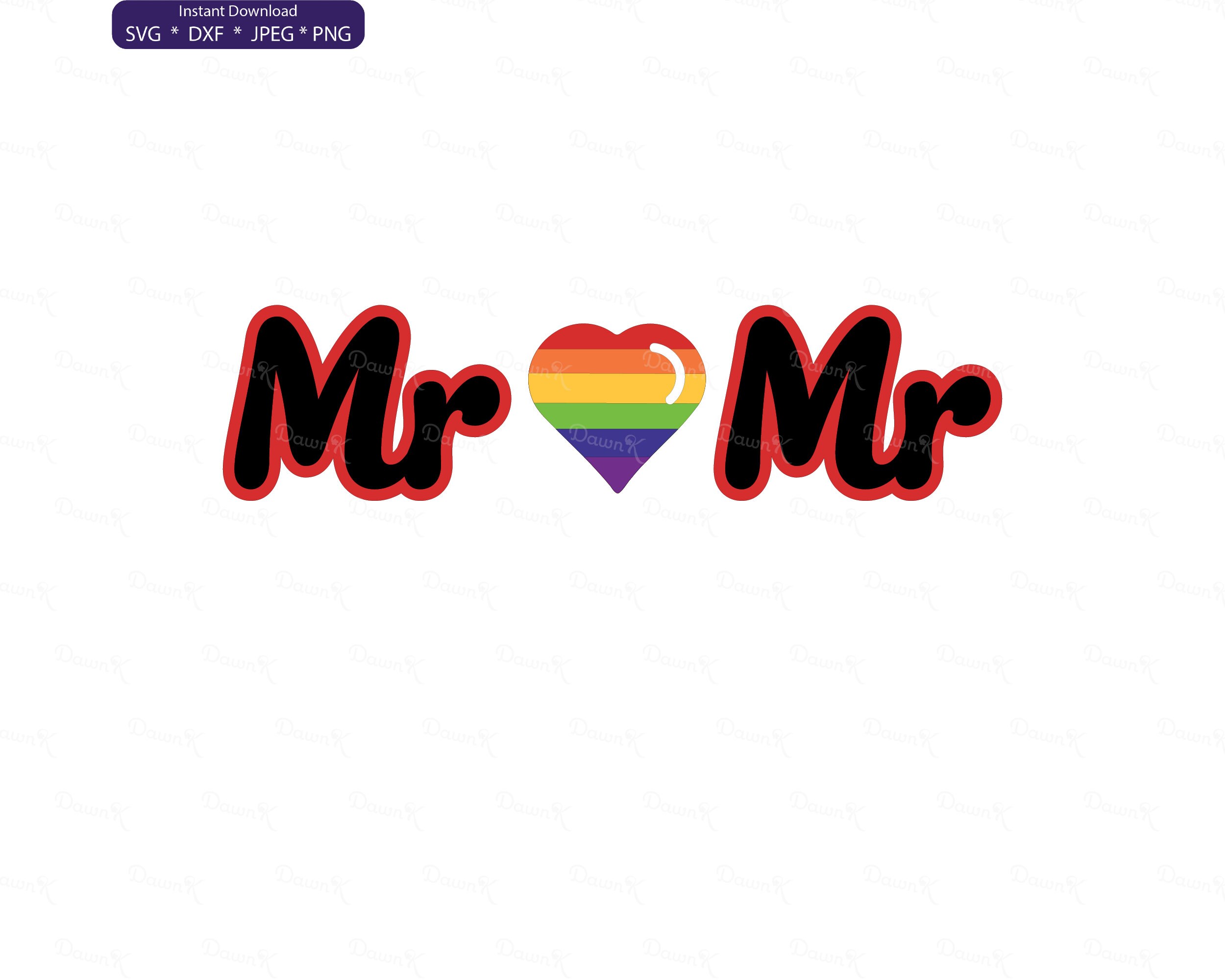 Mr and Mr Svg, Clip Art Mr and Mr, Love Svg, Pride Svg, Rainbow Heart ...