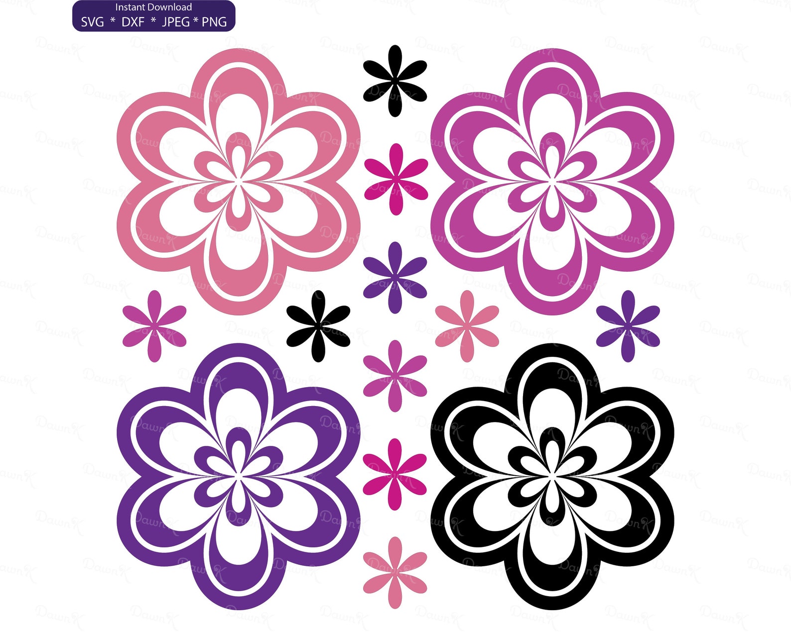 Colored Flower Svg Bundle, Flower Bundle Svg, Layered Flower Svg, Png ...