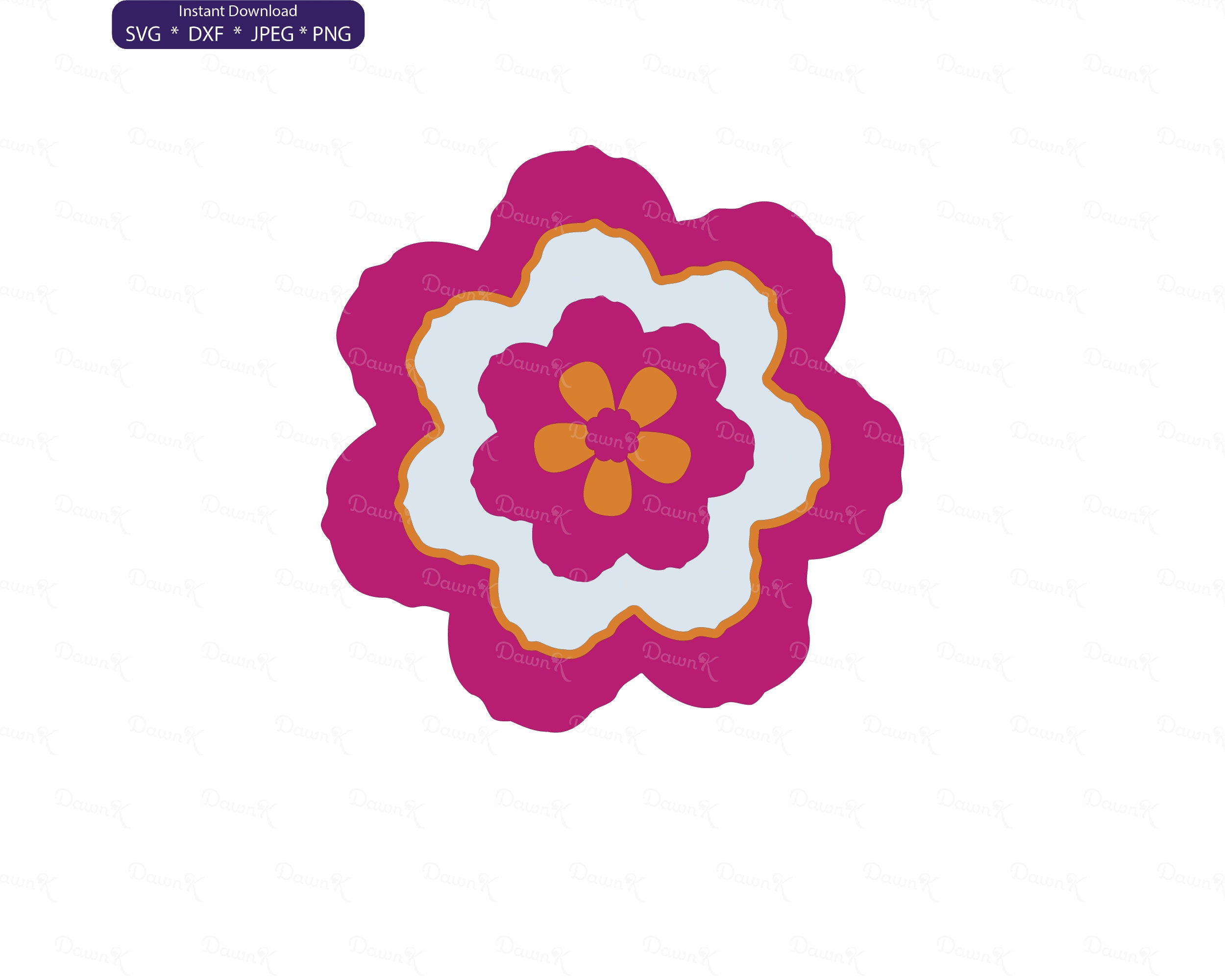 Dark Pink Flower Svg, Colored Flower Svg, Layered Flower Svg, Magenta ...
