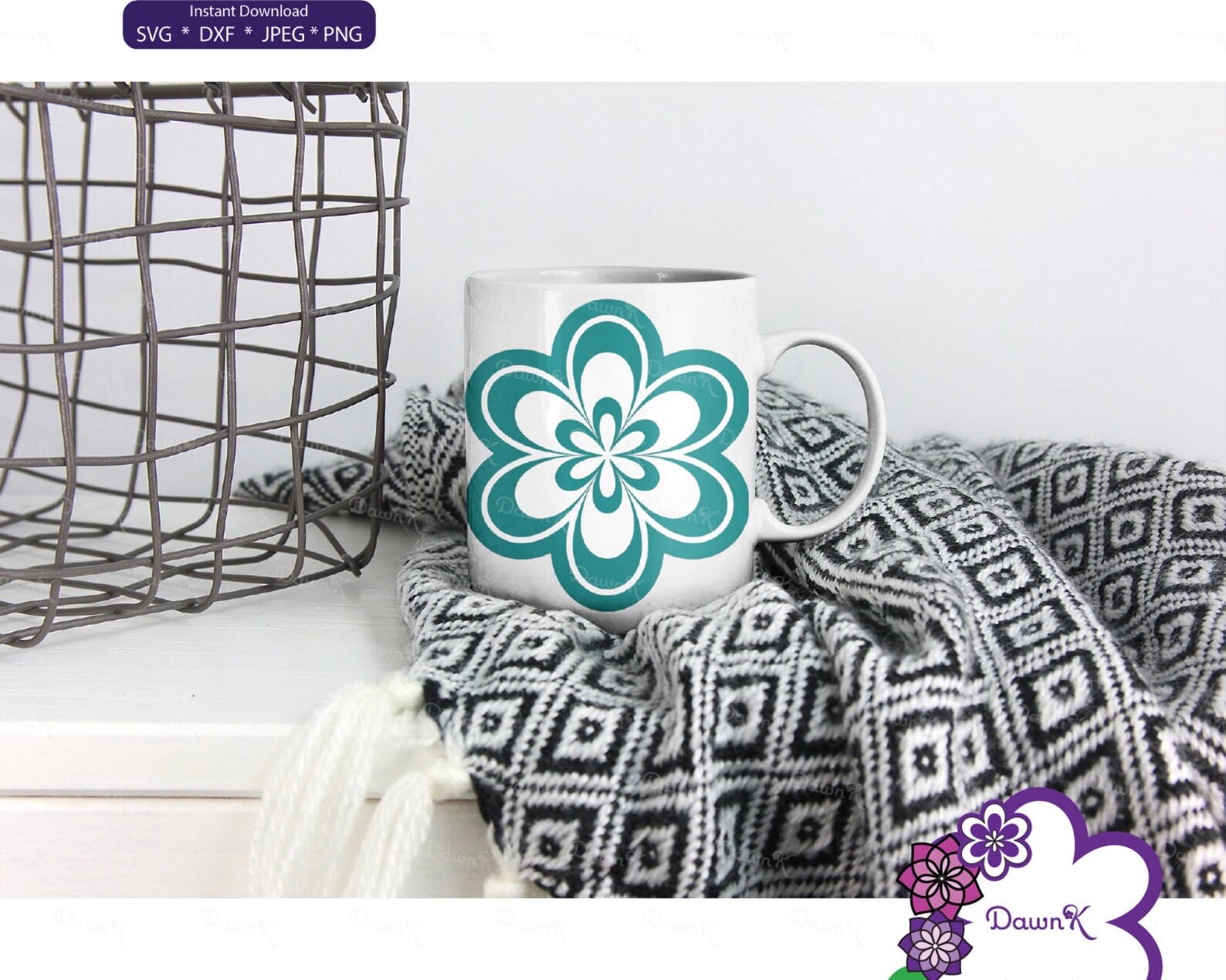 Teal Flower Svg, Teal Flower Png, Colored Flower Svg, Layered Flower ...