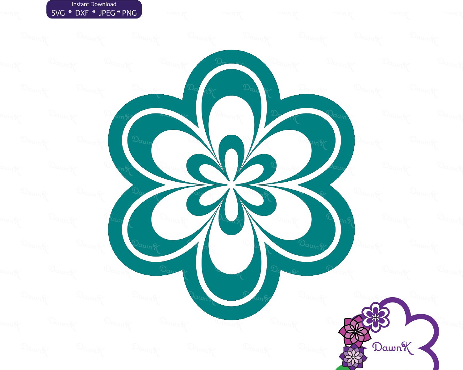 Teal Flower Svg, Teal Flower Png, Colored Flower Svg, Layered Flower ...