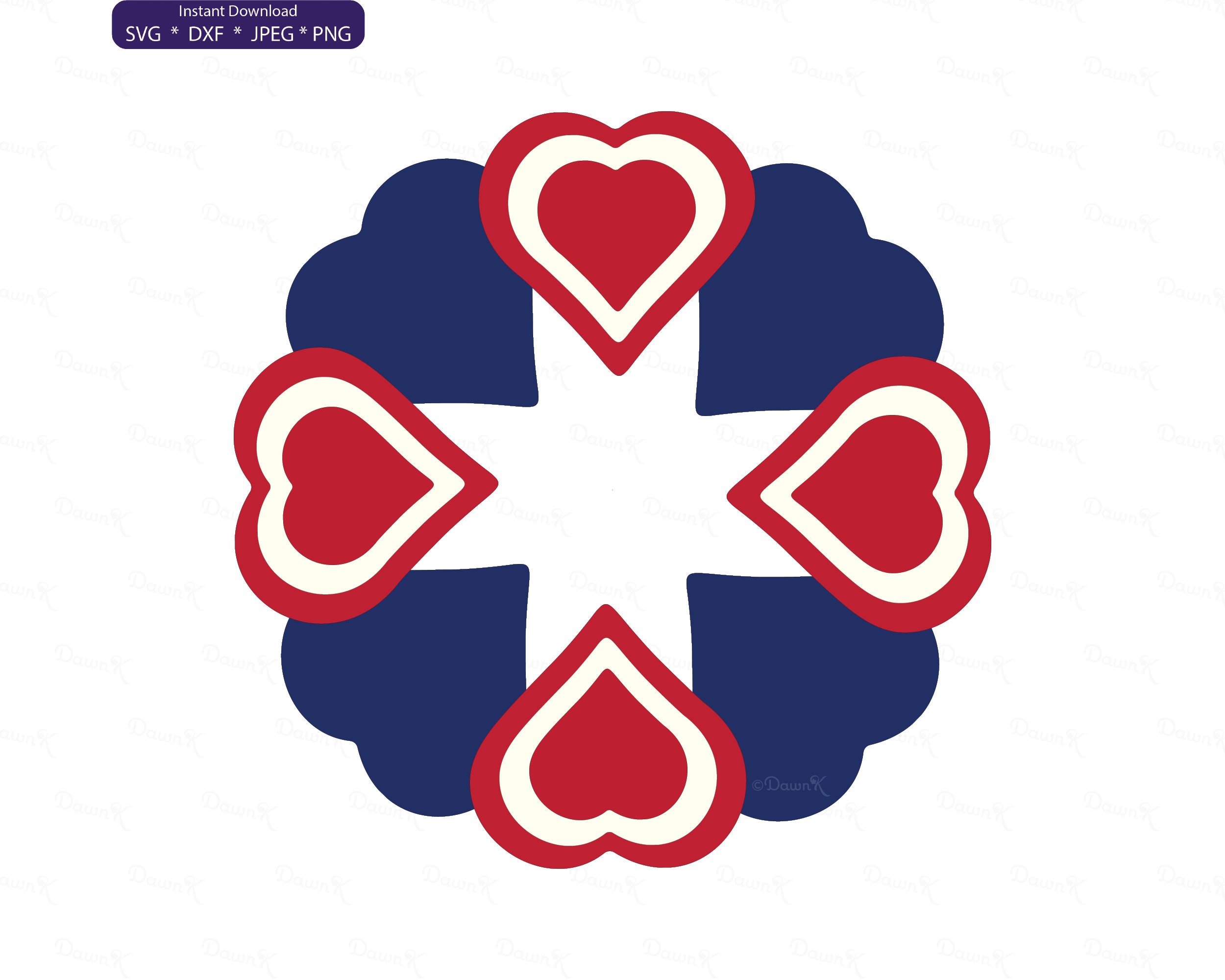 Red Layered Hearts With Blue Hearts SVG - Celebrate July 4th in Style ...