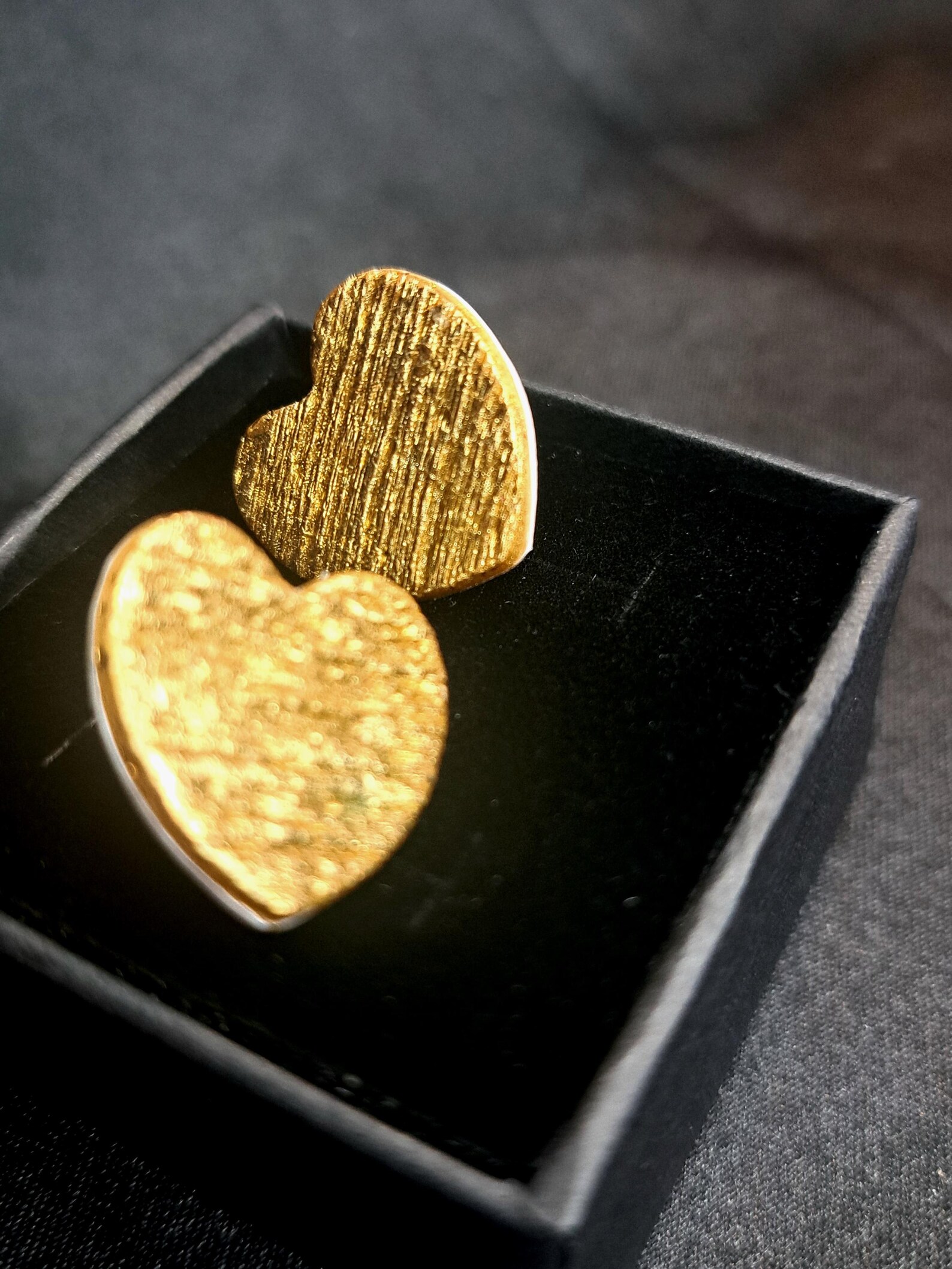 Gold Textured Polymer Clay Earrings – Metallic Look Heart Design ...