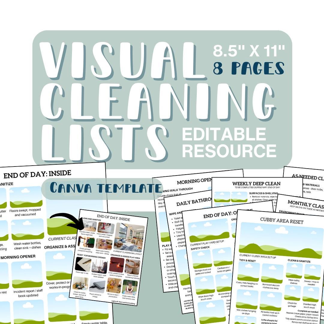 Editable Visual Cleaning Checklists for Classrooms - 8 Page Canva ...
