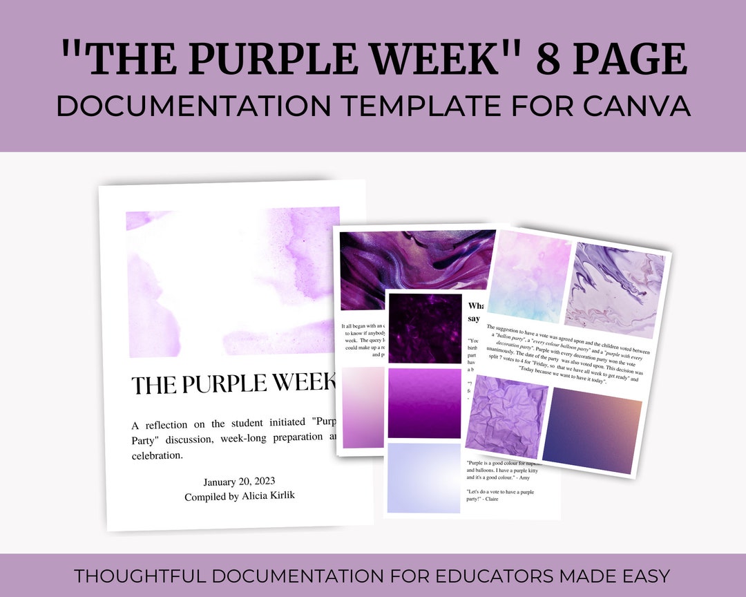 8 Page "purple Week" Editable Canva Template for Classroom ...