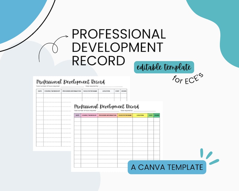 ECE Professional Development Record CANVA Template, Early Childhood ...