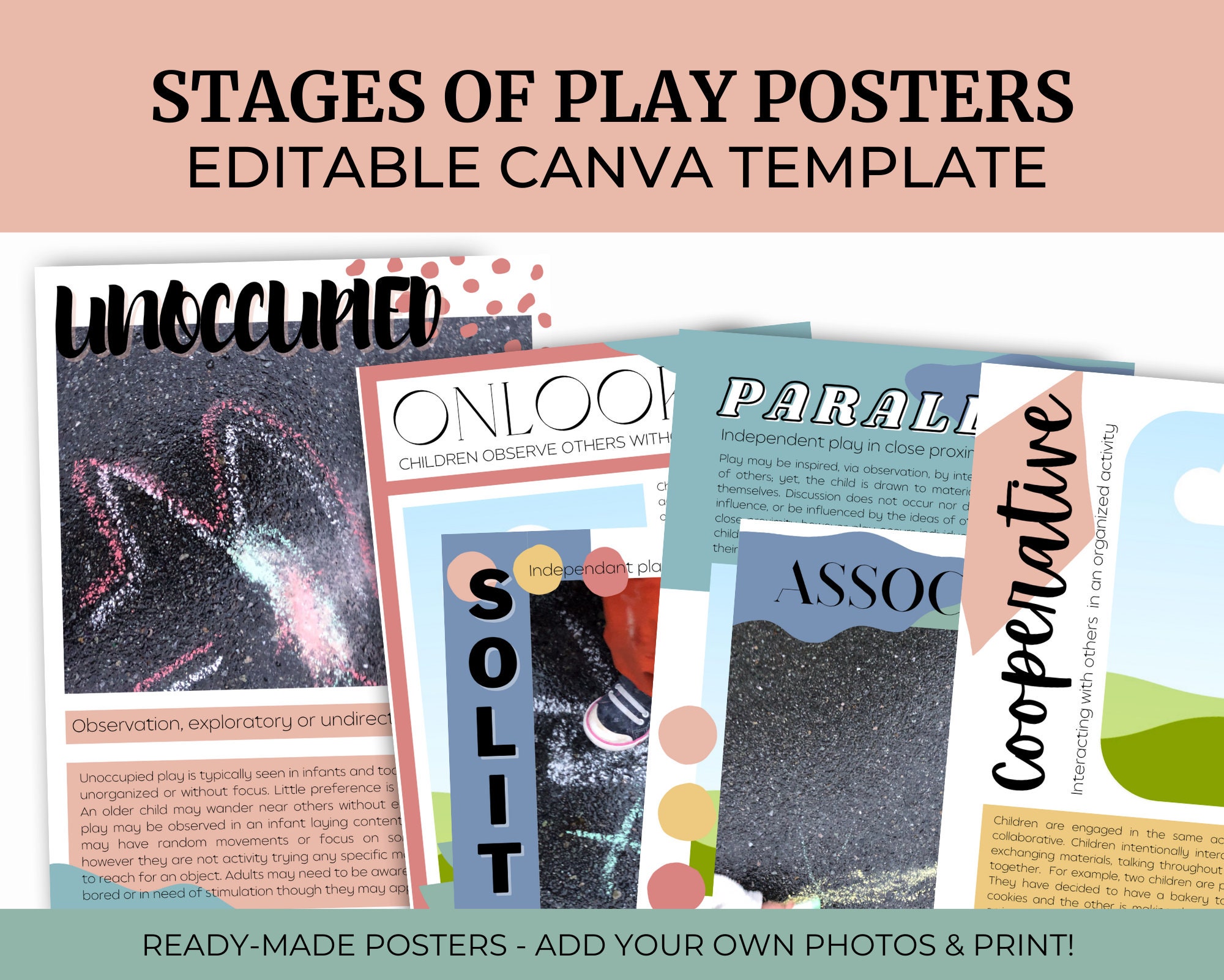 6 STAGES OF PLAY Poster Template for Canva | Pre-written Add Your Own ...