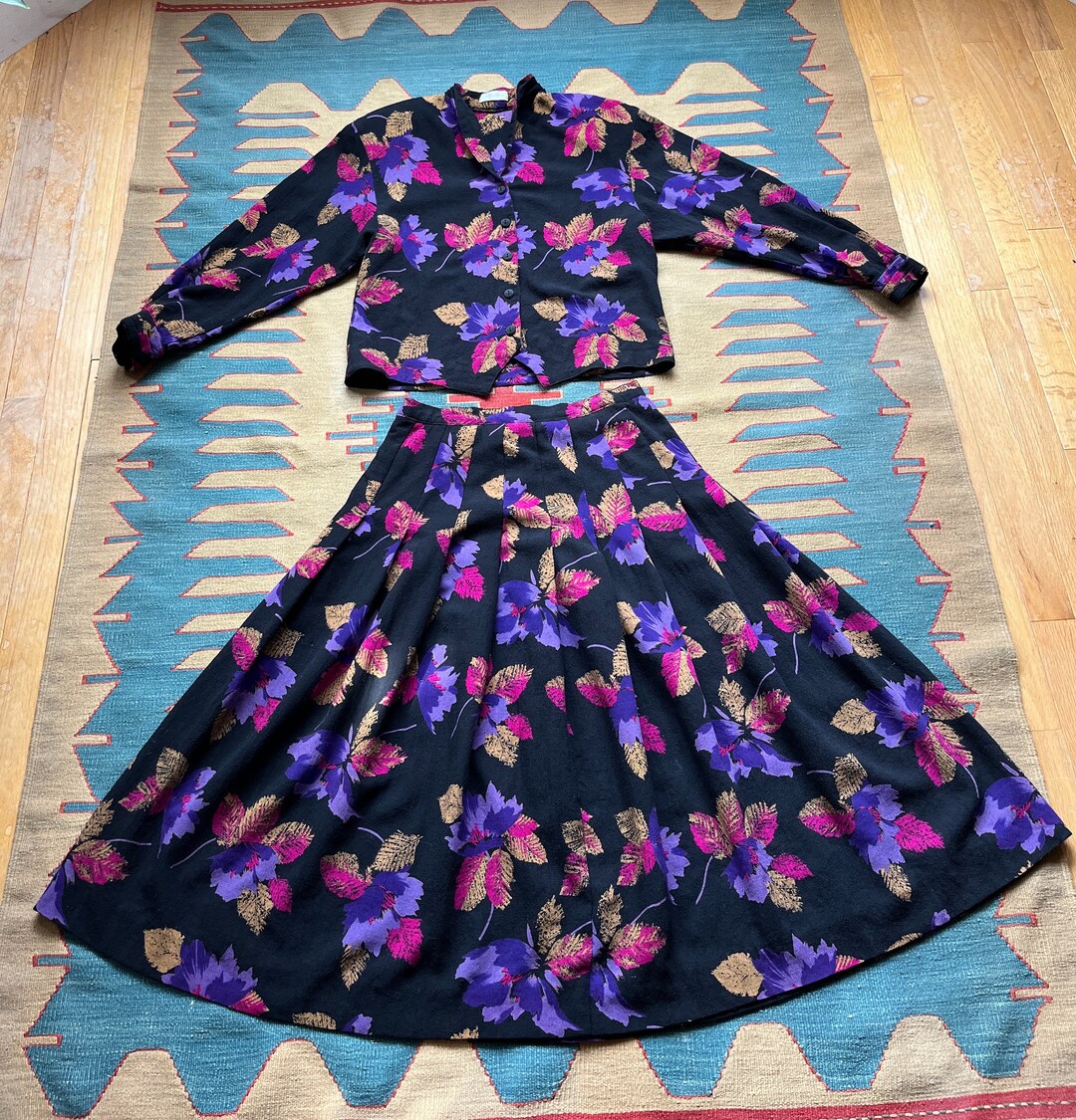 Vintage Irving Samuel Floral Purple Wool Suit Women's Medium 1980's - Etsy
