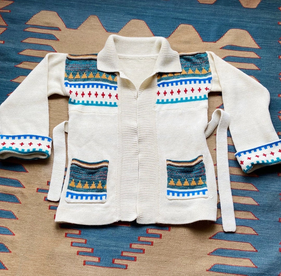 90's Vintage Beige Big Lebowski Wrap Around Sweater South Western ...