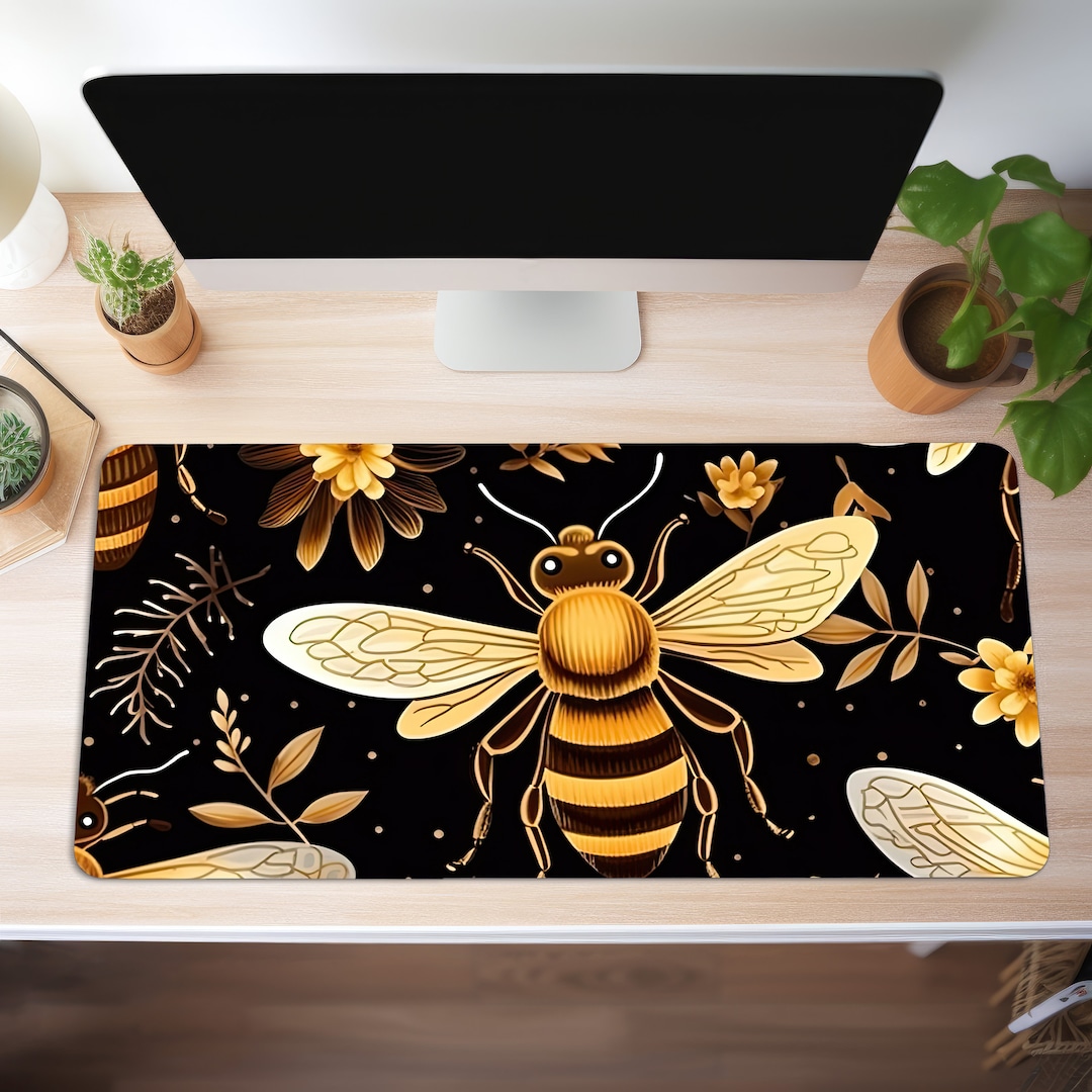 Black and Gold Floral Bee Desk Mat, Bee Lover Gift, Gift for Co-worker ...