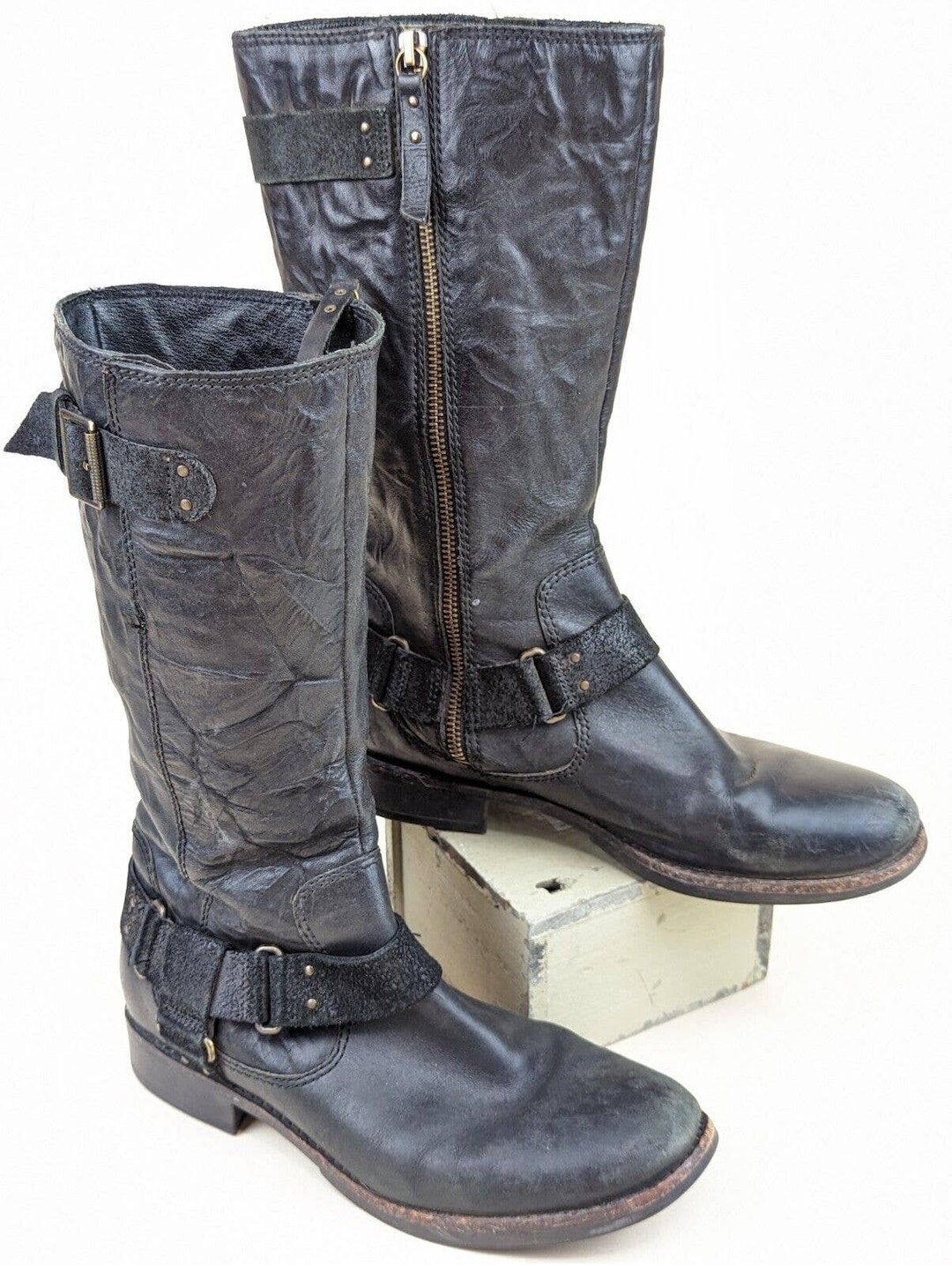 Ugg Women’s Damien Tall Harness Motorcycle Biker Leather Black Zip ...