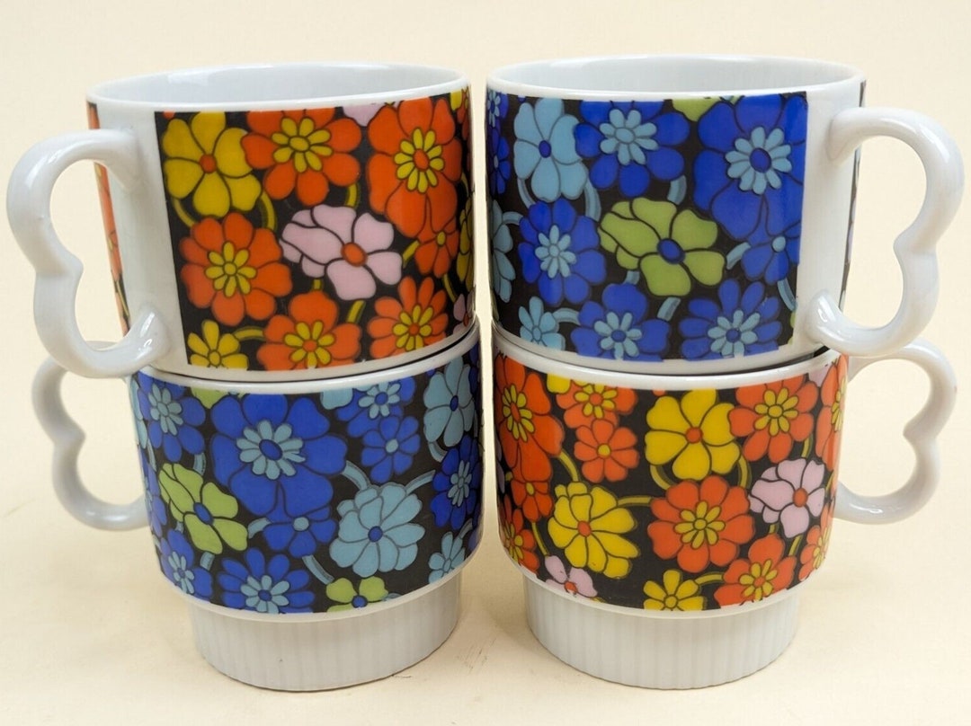 Vintage 60s MCM Flower Power Groovy Stacking Ceramic Mugs Cups Japan Stylecraft - Etsy