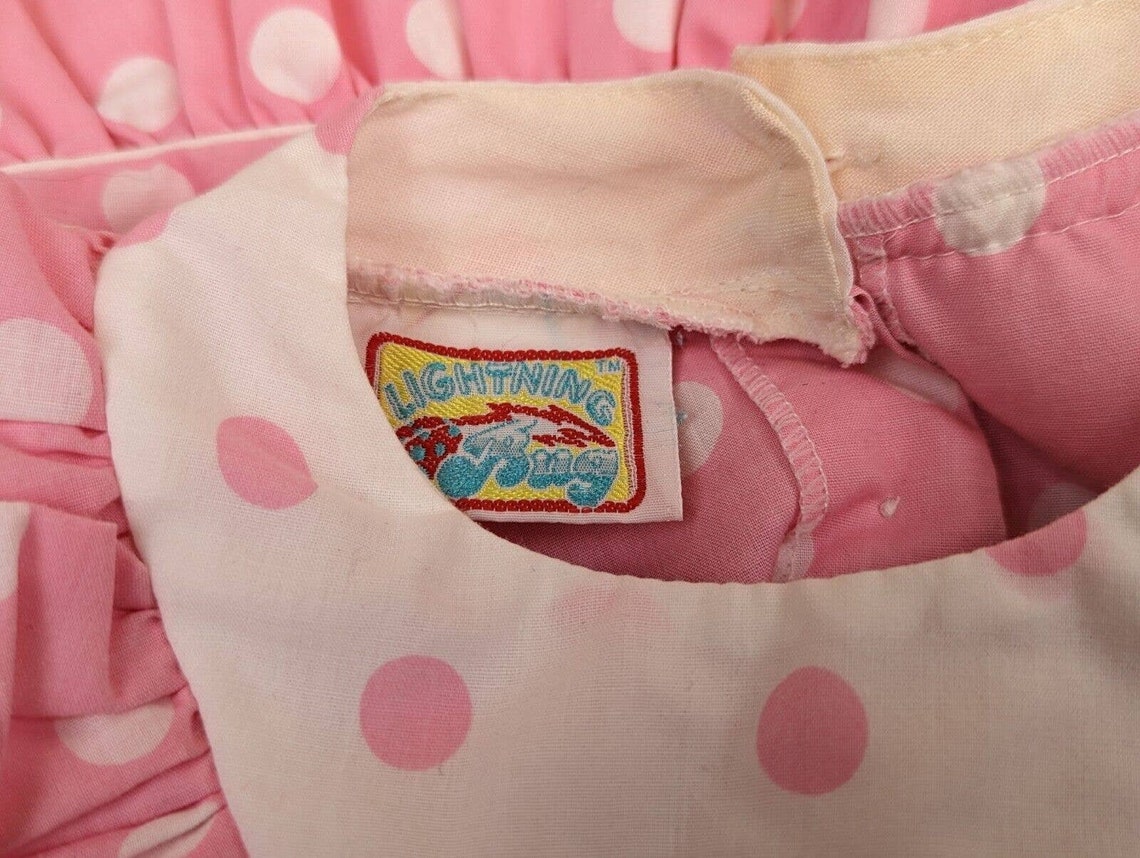 Vintage 80s 90s Lightning Bug Pink White Girls Polka Dot Ruffle Dress ...