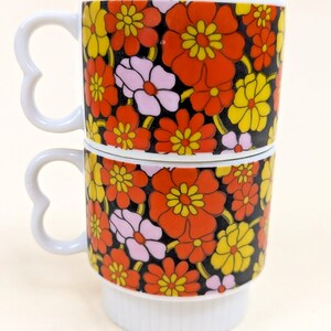 Vintage 60s MCM Flower Power Groovy Stacking Ceramic Mugs Cups Japan Stylecraft - Etsy