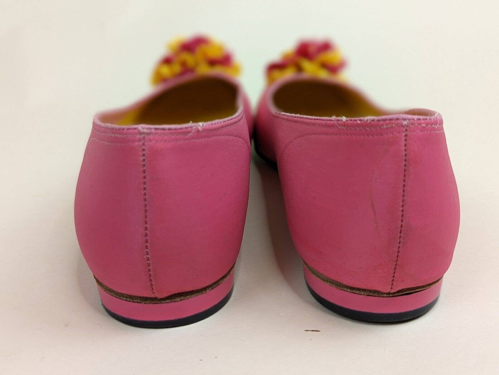 VINTAG 60s 70s Oomphies Pink Yellow Mod Psychedelic Silk Slip on Pom Sz ...