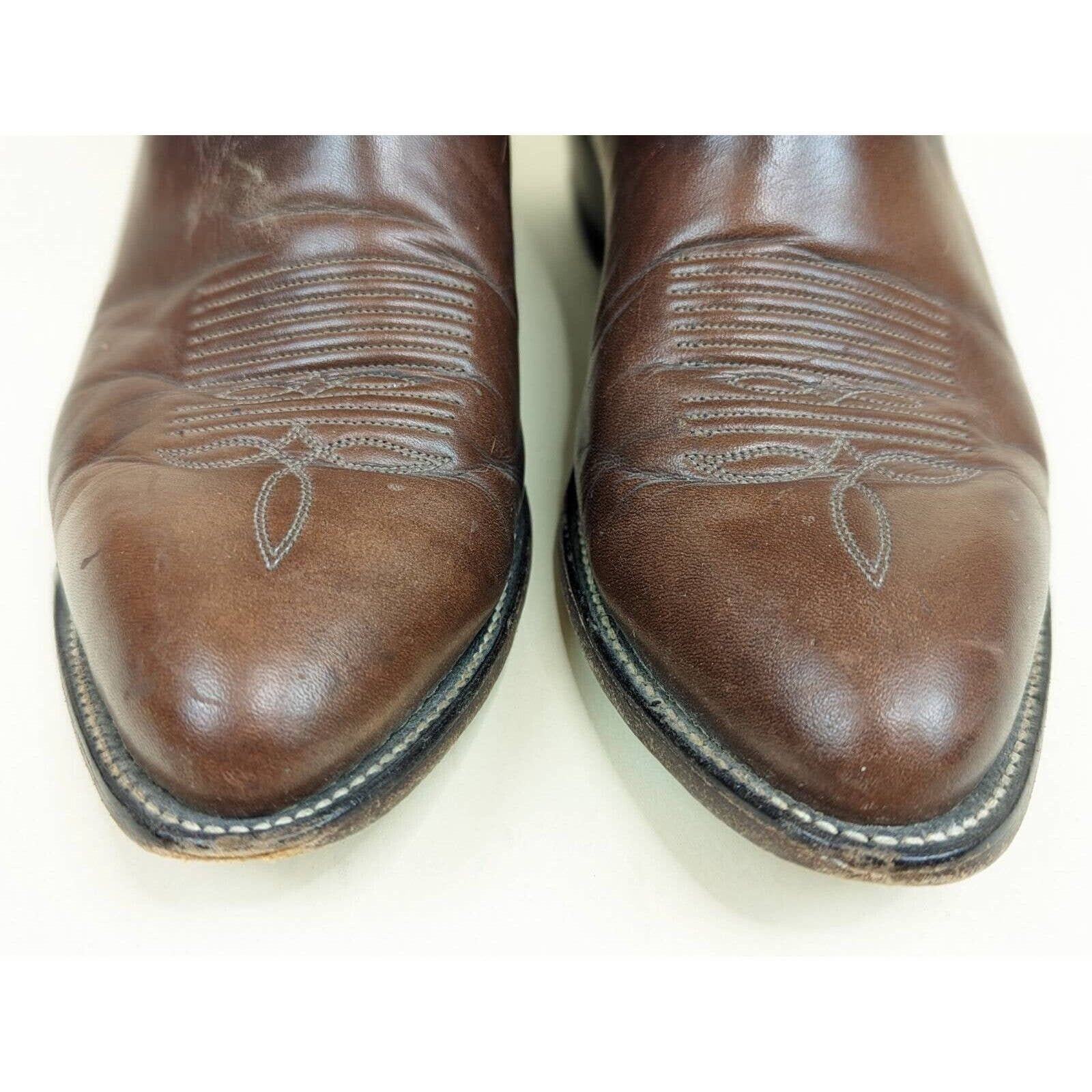 Vintage Tony Lama Mens Cowboy Boots Brown Leather Inlay 6153 Toe ...