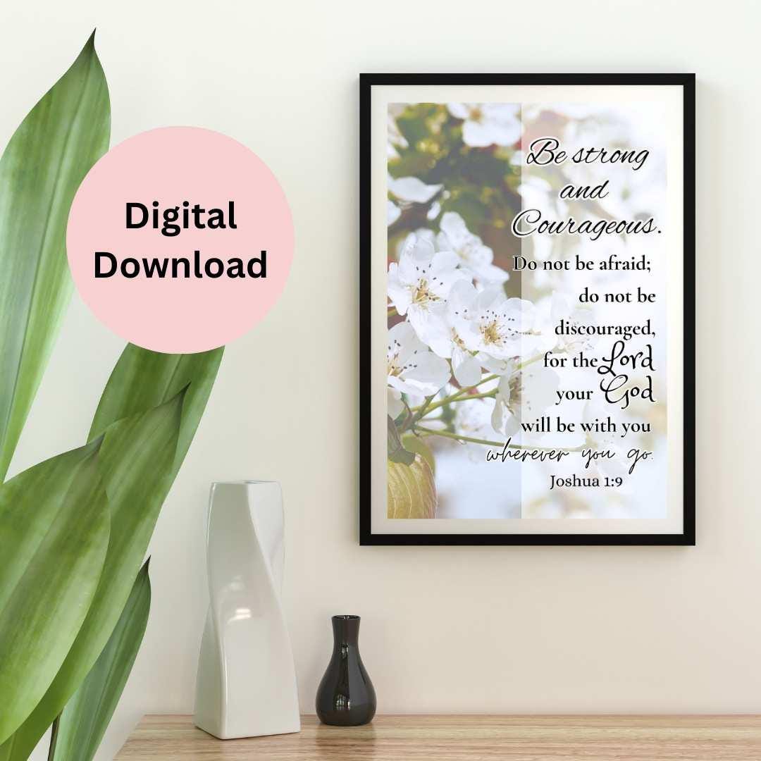 Religious Wall Art: Be Strong and Courageous Bible Verse (digital ...