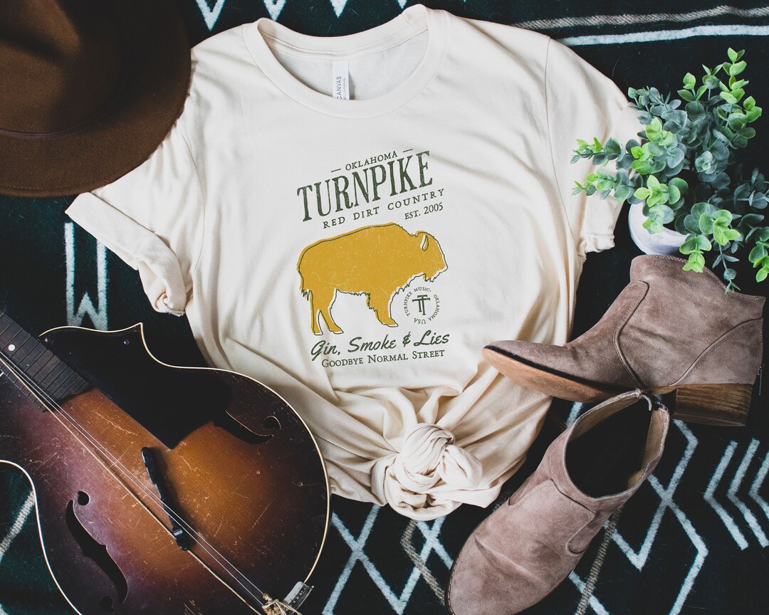 Turnpike Music Vintage Buffalo Western Tee, Gin Smoke Lies, Oklahoma ...